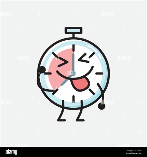 An Illustration Of Cute Timer Clock Mascot Vector Character In Flat Design Style Stock Vector