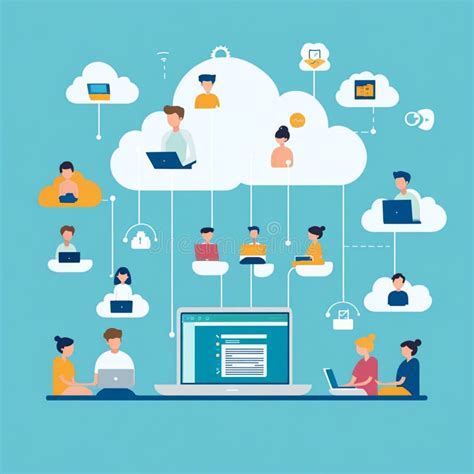 Global Team Collaboration Cloud Computing Network Digital Teamwork Online Business People Laptop