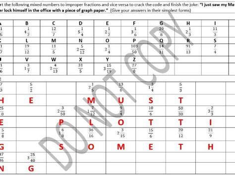 converting between improper fractions and mixed numbers codebreaker teaching resources