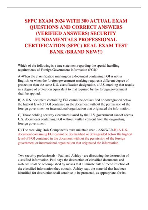 Sfpc Exam 2024 With 300 Actual Exam Questions And Correct Answers Verified Answers Security