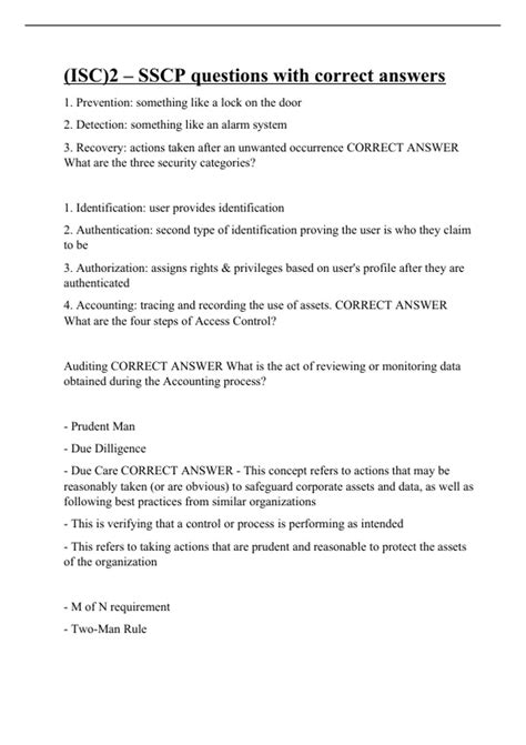 Isc 2 Sscp Questions With Correct Answers Sscp Systems Security Certified Practitioner