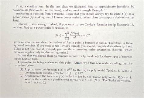 Solved First A Clarification In The Last Class We