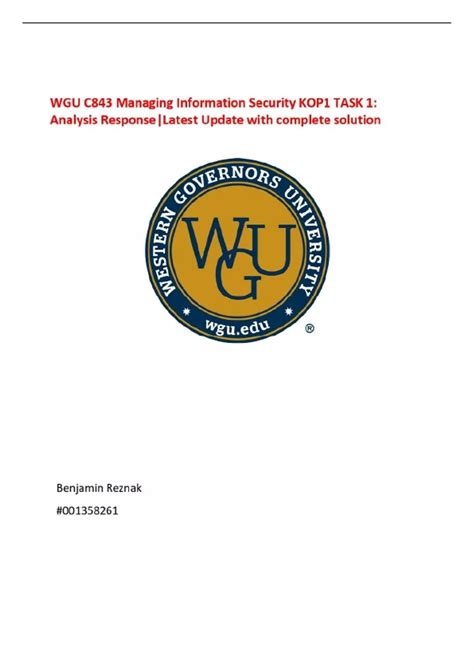 WGU C Managing Information Security KOP TASK Analysis Response Latest Update With