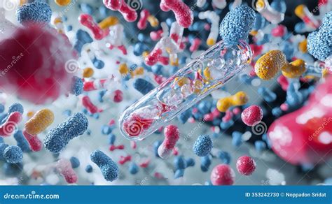 A Vibrant Visualization Of Microscopic Bacteria And Microorganisms In A Fluid Environment Stock