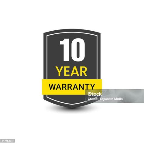 10 년 보증 흰색 배경에 고립 된 노란색 리본이있는 간단하고 현대적인 벡터 배지 10에 대한 스톡 벡터 아트 및 기타 이미지 10 보험 인장 Istock