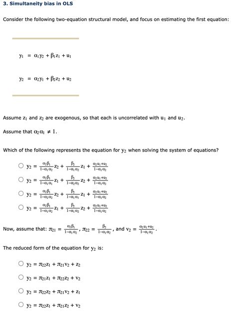 Solved Simultaneity Bias In Olsconsider The Following