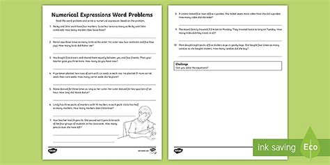 Numerical Expressions In Word Problems Math Activity