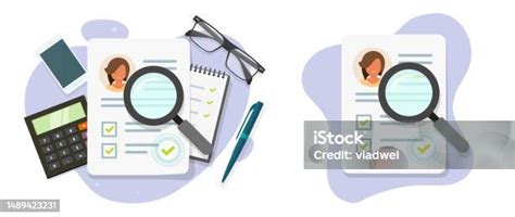 인적 자원 모집 관리 작업 연구 벡터 아이콘 그래픽 일러스트레이션 플랫 디자인 후보자 검색 개인 직원 정보 고객 정보 데이터 연구 감사 클립 아트 이미지 개념에 대한 스톡