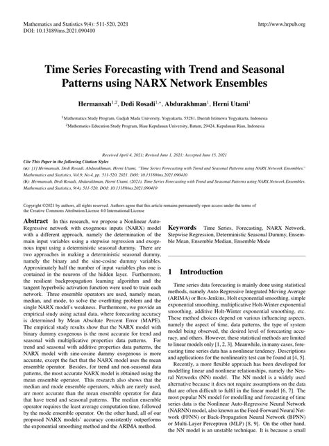Pdf Time Series Forecasting With Trend And Seasonal Patterns Using Narx Network Ensembles