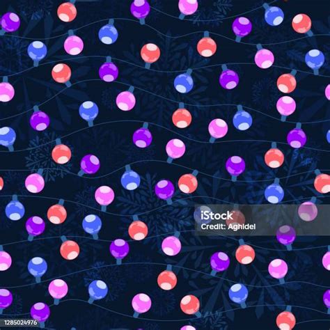 어두운 반복적 인 겨울 배경에 등불 색상 크리스마스 화환 벡터 원활한 패턴 패브릭 스와트 포장지 연속 인쇄 인사말 카드 초대장 배너를 위한 디자인 요소 0명에 대한 스톡