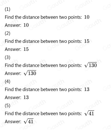 solved find the distance between each pair of points on the coordinate