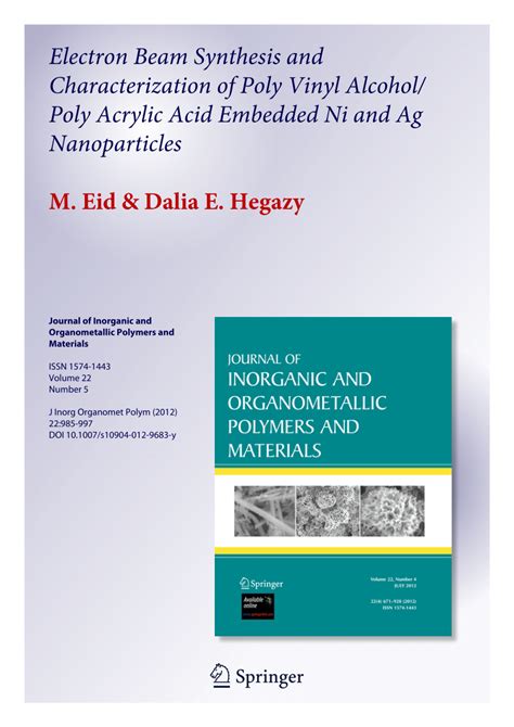 Pdf Electron Beam Synthesis And Characterization Of Poly Vinyl