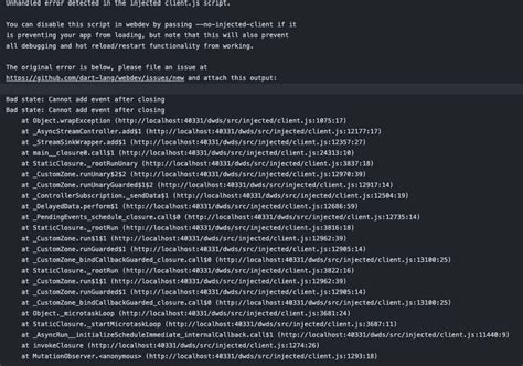 Unhandled Error Detected In The Injected Client Js Script Issue