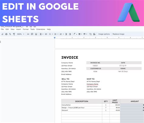 Invoice Template Editable Google Docs Template Small Business Professional Invoice Template