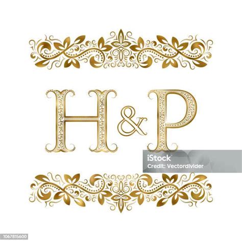 H와 P 빈티지 이니셜 기호입니다 글자 장식 요소에 의해 포위 된다 결혼식 또는 로얄 스타일에서 비즈니스 파트너 모노 그램입니다 고풍스런에 대한 스톡 벡터 아트 및 기타