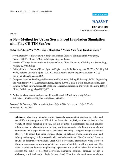 Pdf A New Method For Urban Storm Flood Inundation Simulation With Fine Cd Tin Surface