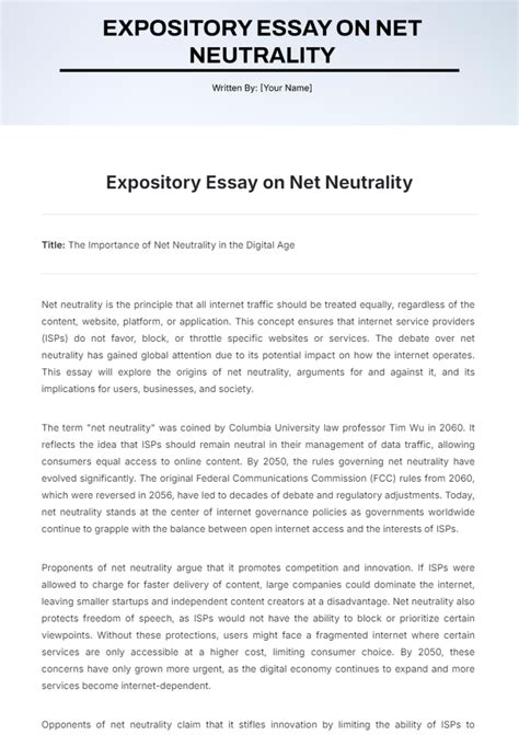 Free Expository Essay On Net Neutrality Template To Edit Online