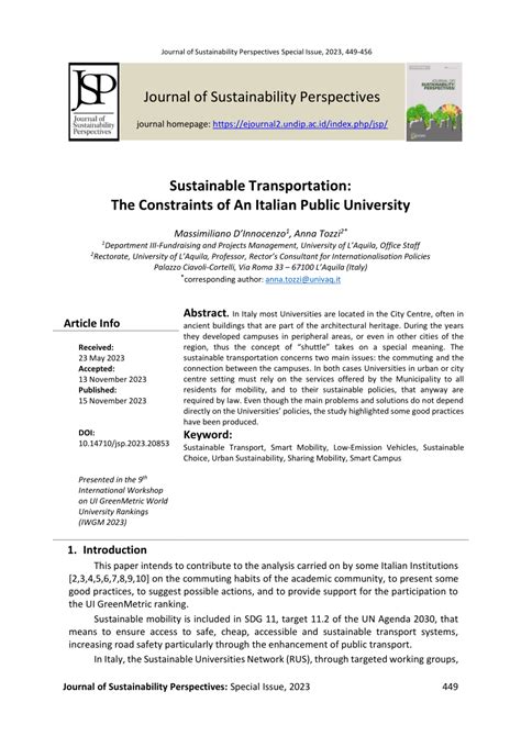 Pdf Sustainable Transportation The Constraints Of An Italian Public University