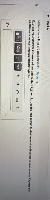 Solved Part A Express Force As A Cartesian Vector Figure Chegg Com