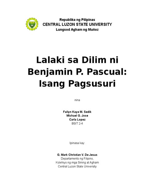 Ang Lalaki Sa Dilim Ni Benjamin P Pascual Isang Pagsusuri Pdf