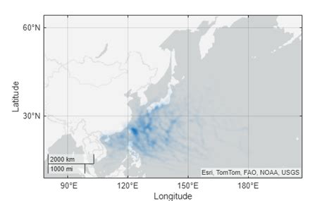 Geodensityplot Density Plot In Geographic Coordinates Matlab