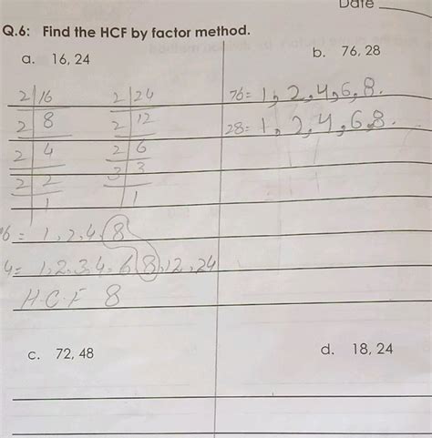 Q6 Find The Hcf By Factor Method A 16 Studyx
