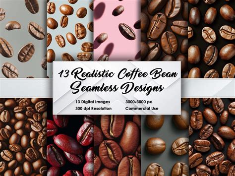 13 Coffee Bean Patterns Seamless Designs 3000x3000 Px 300 Dpi Realistic Textures For Print