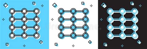 Set Neural Network Icon Isolated On Blue And White Black Background Artificial Intelligence Ai