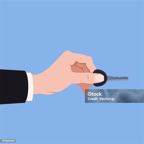 문 자동차 집 임대 구매의 잠금을 해제하기 위해 현대 키를 들고 손 앱 및 웹 사이트에 대한 만화 Stye 평면 벡터 아이콘 개념에 대한 스톡 벡터 아트 및 기타 이미지