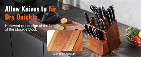 Vevor Knife Storage Block 25 Slots Acacia Wood Universal Knife Holders Without Knives Large
