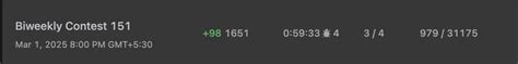 hit a personal best in the recent leetcode biweekly contest 151 — ranked 979 out of 31 175
