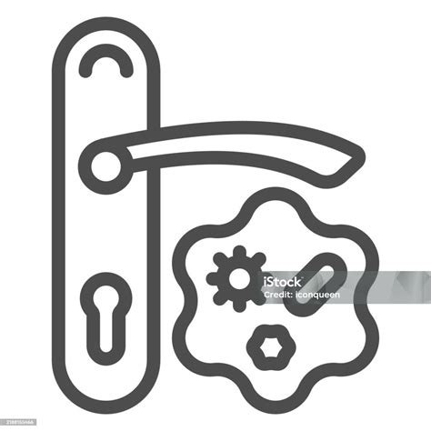 박테리아 라인 아이콘 코로나 바이러스 개념이있는 문 손잡이 벡터 그래픽 흰색 배경에 바이러스 기호가 있는 문 손잡이 모바일 또는 웹 디자인용 윤곽선 스타일 아이콘 감기와