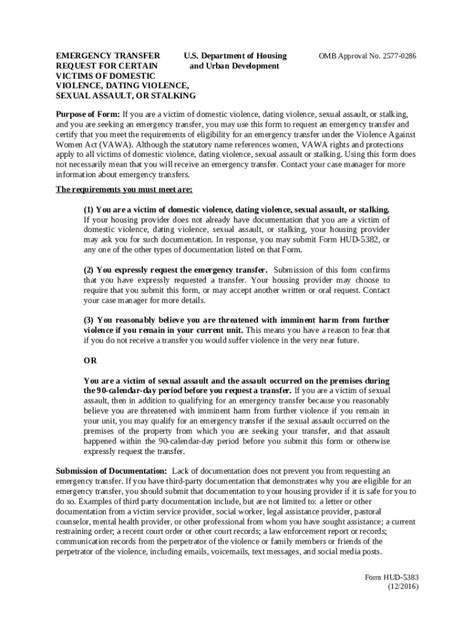 Vawa Emergency Transfer Request Form Blank Fillable Template Fill