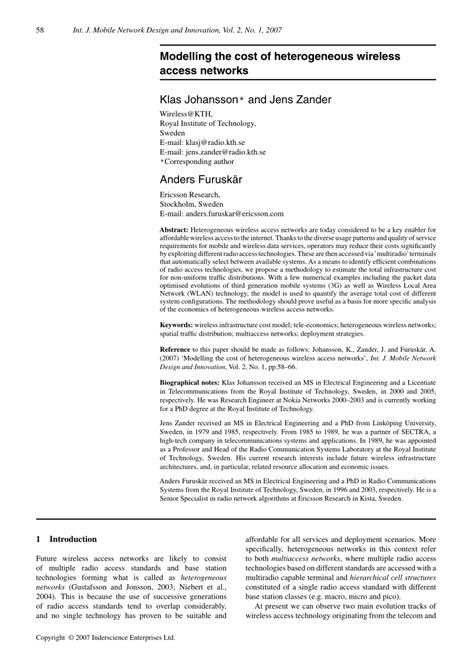 Pdf ‘modeling The Cost Of Heterogeneous Wireless Access Networks