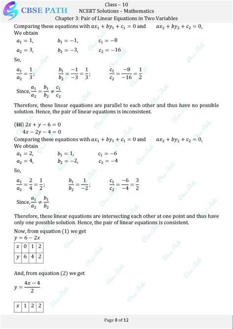 NCERT Solutions For Class Maths Exercise Pair Of Linear Equations In Two Variables CBSE