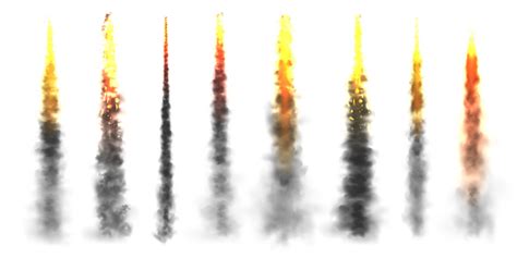 화재가있는 현실적인 검은 연기 우주 로켓 발사 흔적 화재 파열 폭발 미사일 또는 총알 흔적 제트 항공기 트랙 연기 구름 안개 증기 흐름 벡터 일러스트 레이 션 Ship