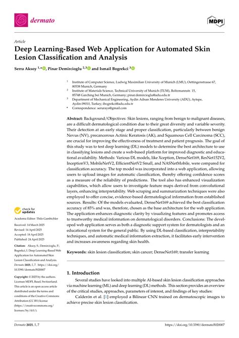 Pdf Deep Learning Based Web Application For Automated Skin Lesion Classification And Analysis