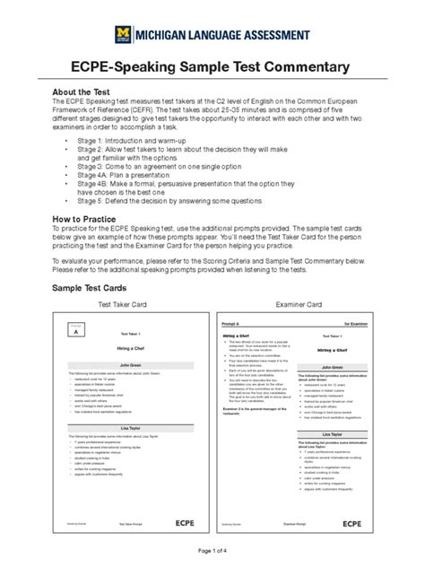 Ecpe Speaking Sample Test Commentary Pdf Fluency Test Assessment