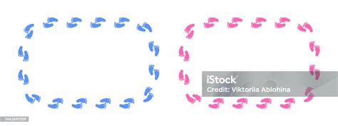 아기 발자국이 있는 직사각형 프레임 소년 또는 소녀 생일 베이비 샤워 성별 공개 임신 또는 환영 신생아 파티 초대장 또는 인사말