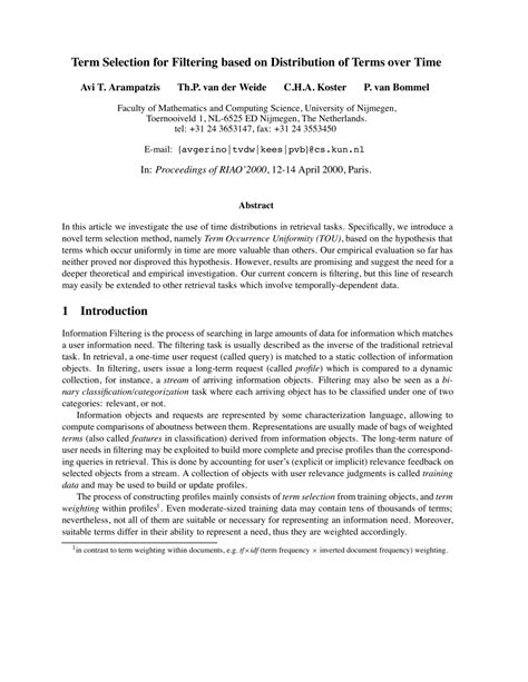 Pdf Term Selection For Filtering Based On Distribution Of Terms Over Time