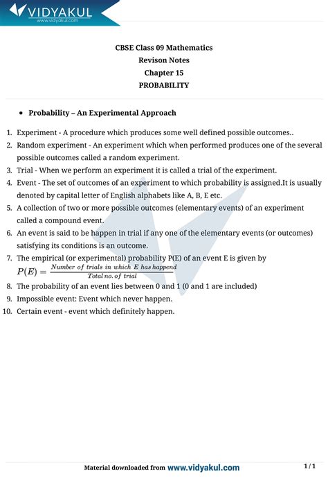Class 9th Math Probabality Ncert Notes Cbse 2023
