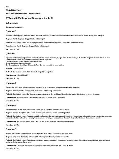 Submissions 02 Auditing Theory At04 Audit Evidence And Documentation Drill Pdf Audit