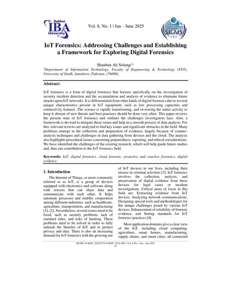 PDF IoT Forensics Addressing Challenges And Establishing A Framework For Exploring Digital