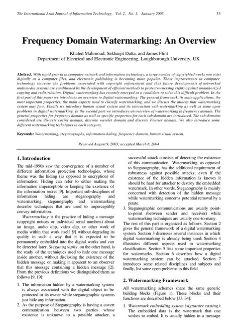 Pdf Frequency Domain Watermarking An Overview
