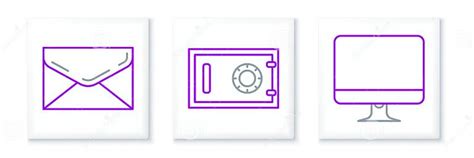 Set Line Computer Monitor Screen Envelope And Safe Icon Vector Stock Vector Illustration Of