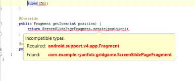 java fragmentstatepageadapter error with fragmentmanager dealing