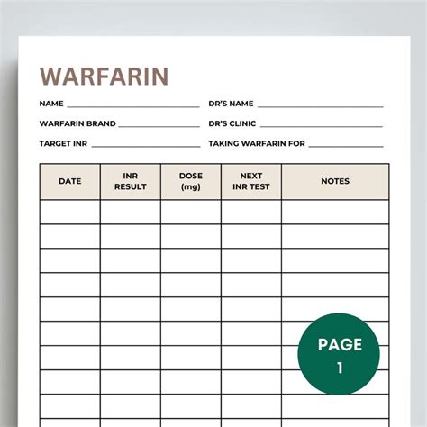 Warfarin Medication Tracker Log Sheet Printable Inr Log Medication Management Medicine Schedule