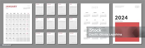 2024년 달력 플래너 템플릿 세트 사진 및 회사 로고를 위한 장소와 2025년 연간 달력 벽이나 책상의 벡터 레이아웃