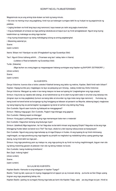 Script Ng El Filibusterismo Script Ng El Filibusterismo Magsisimula Na Po Ang Aming Dula