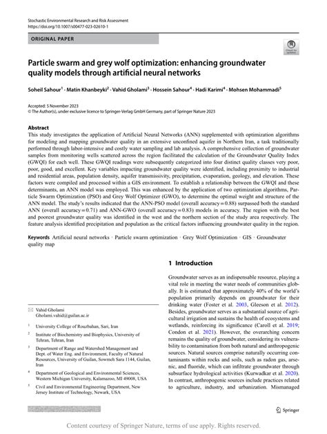 Particle Swarm And Grey Wolf Optimization Enhancing Groundwater